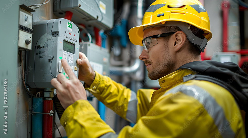 Professional Electrical Engineer Installing Smart Meter for Accurate ...