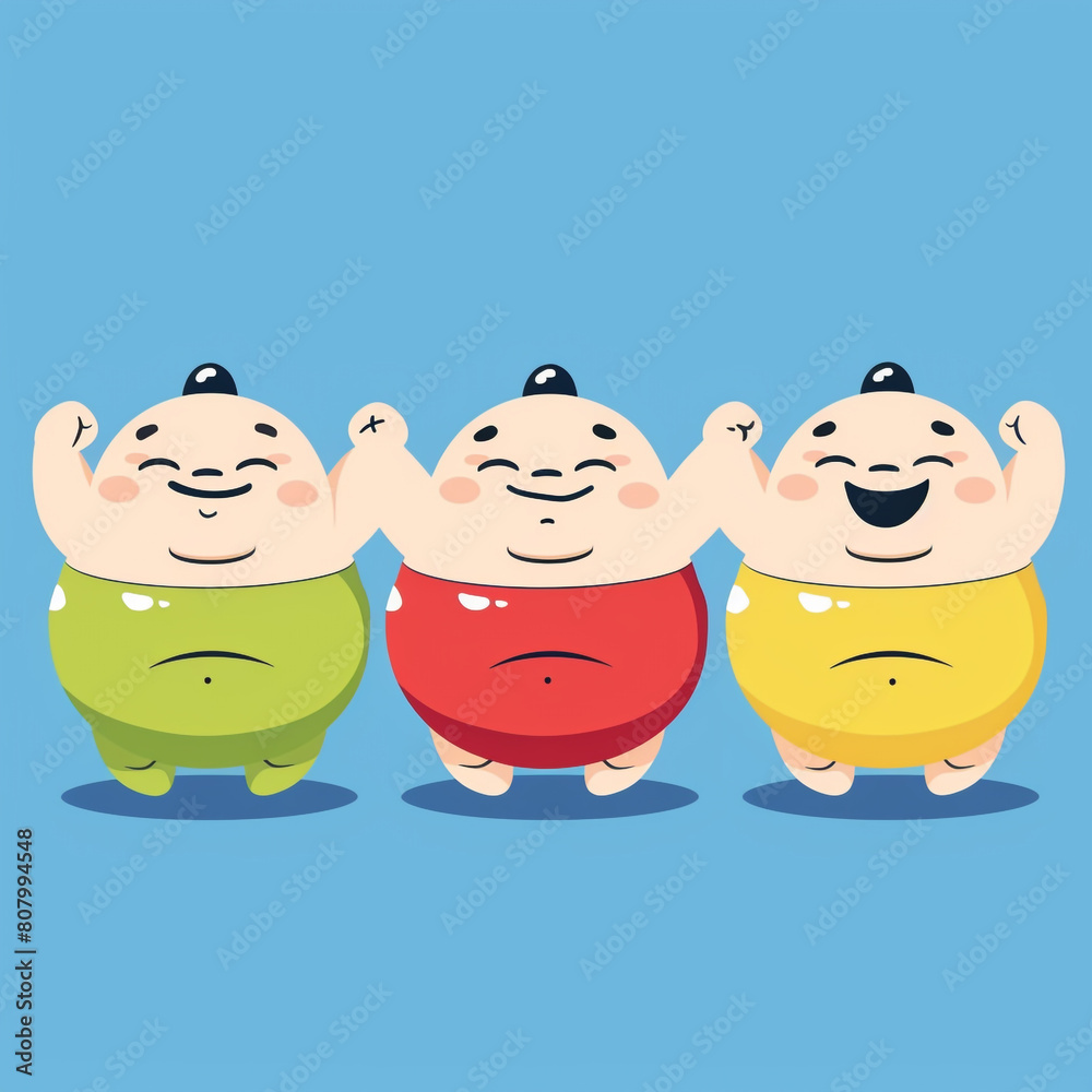 Cute Japanese sumo athlete 2d cartoon illustration isolated on blue ...