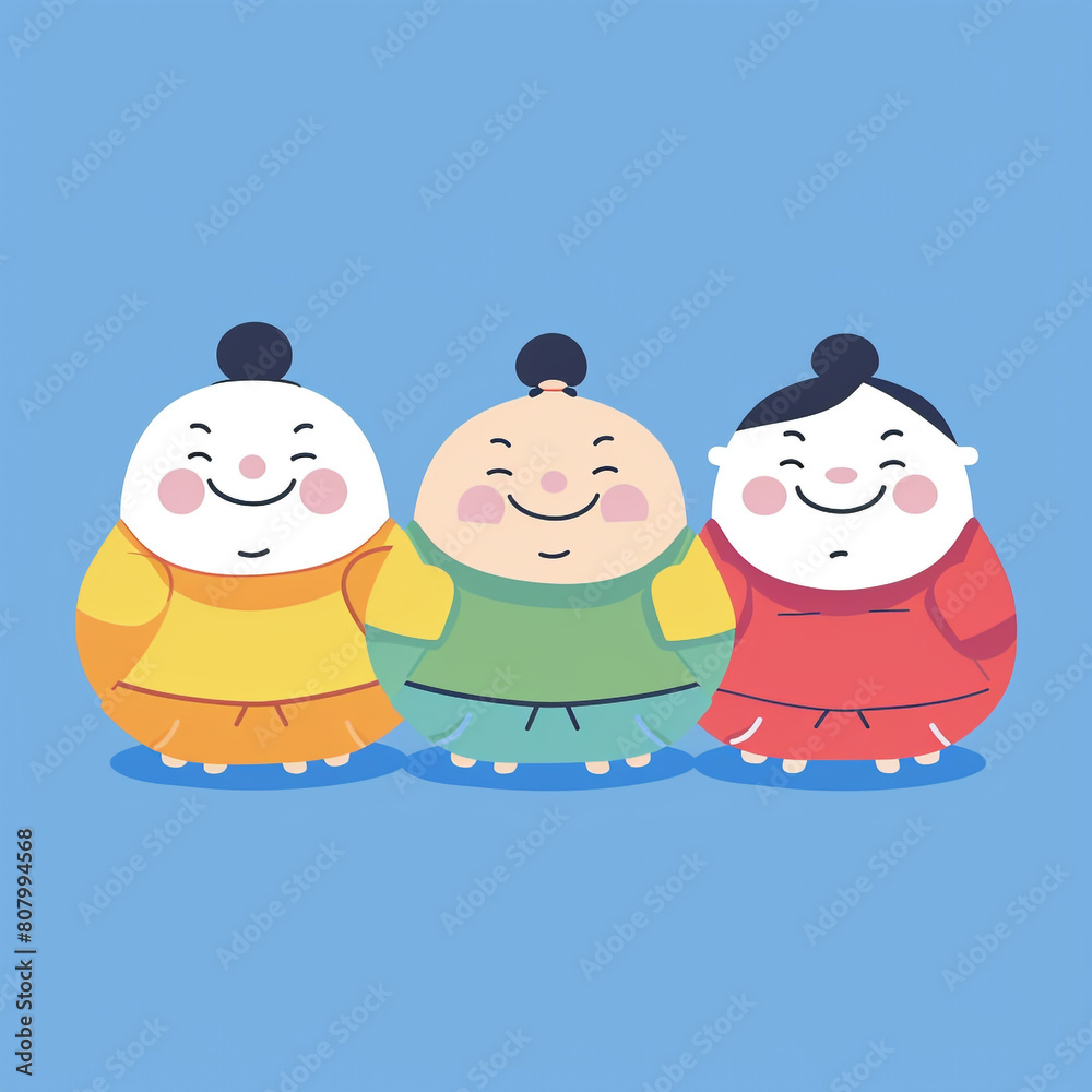Cute Japanese sumo athlete 2d cartoon illustration isolated on blue ...