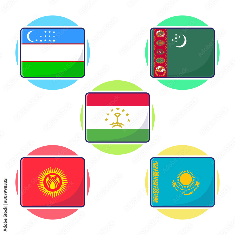 Flat cartoon vector of Central Asian countries flag icon mascot ...