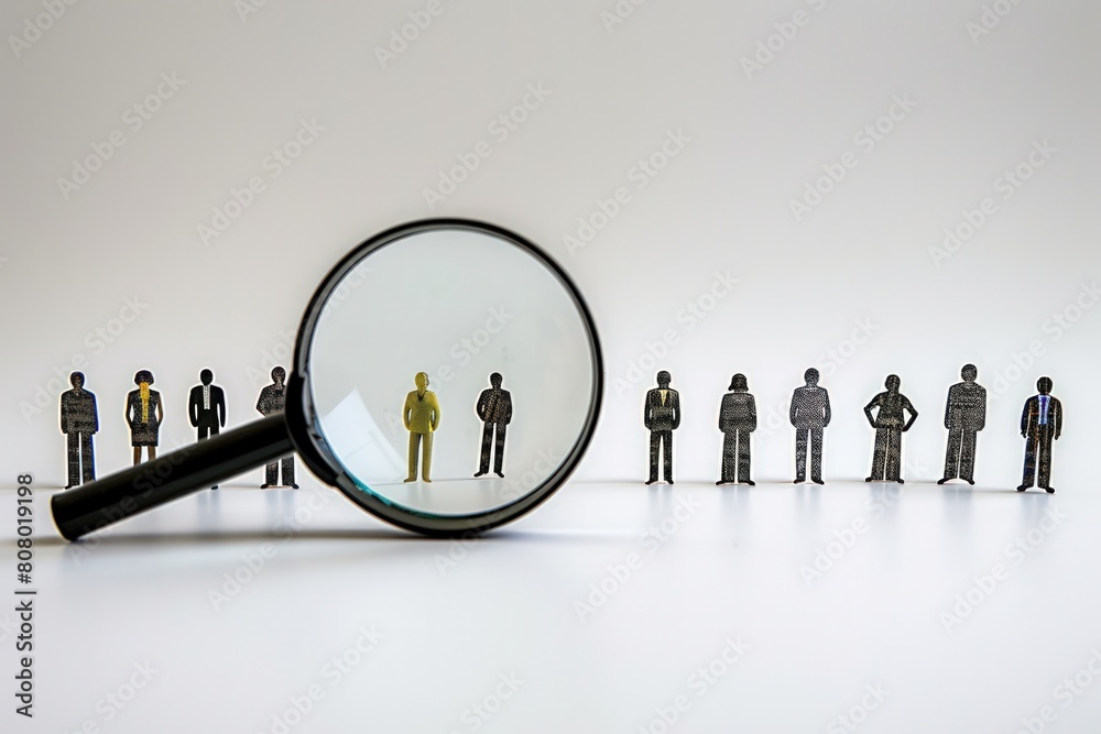 a visual concept of recruitment with a magnifying glass scanning for ...
