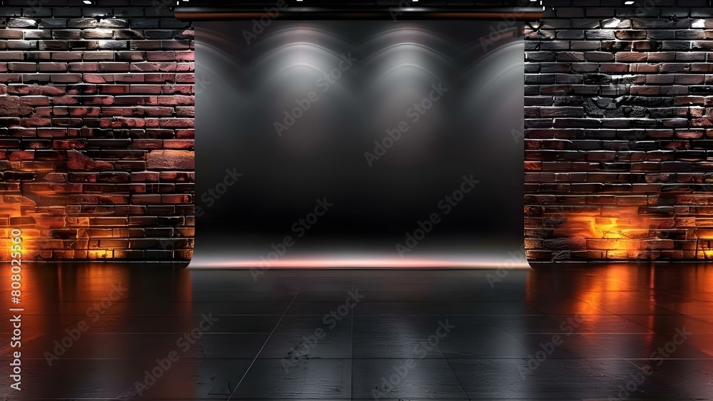 D visualization of an unoccupied photo studio with black backdrop and ...