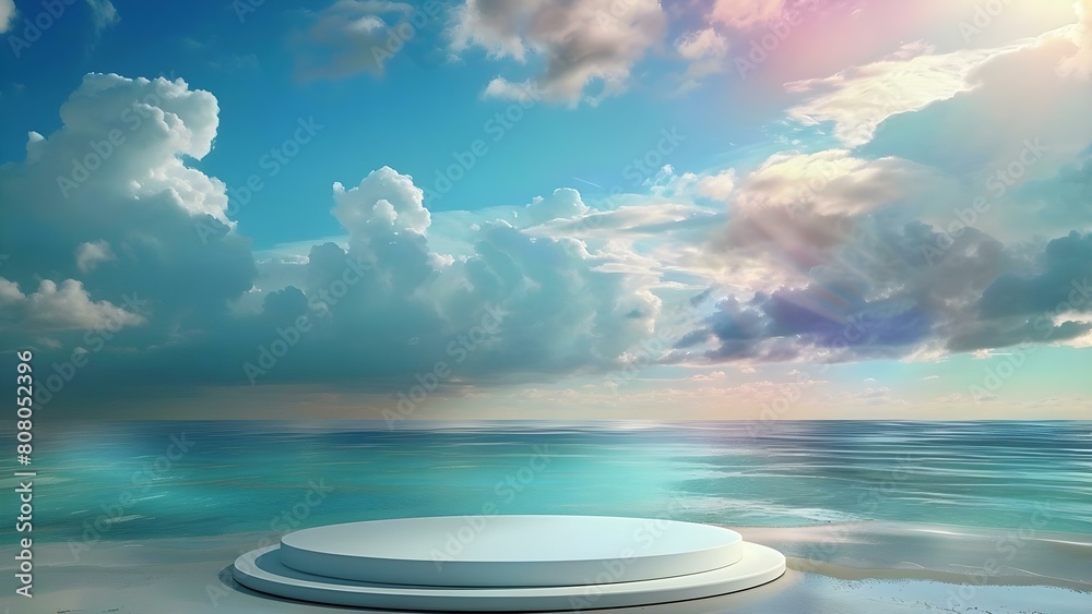 Podium on ocean backdrop for product advertising studio stage or ...