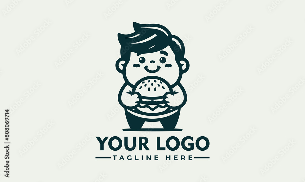 boy holding a hamburger or cheeseburger vector logo cute Burger Boy ...