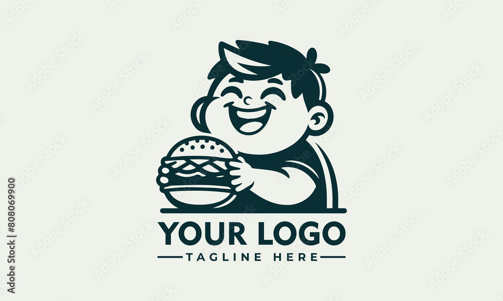 boy holding a hamburger or cheeseburger vector logo cute Burger Boy ...