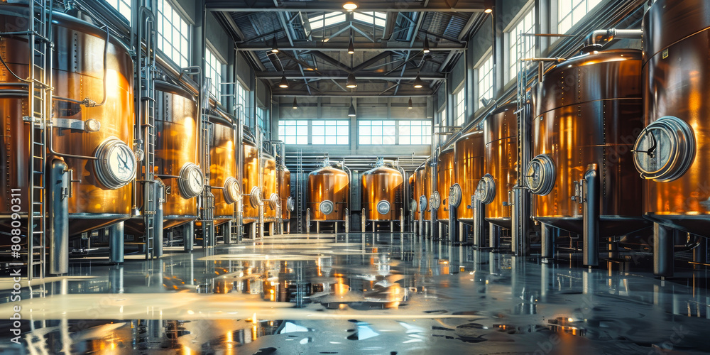 Stainless Steel Fermentation Vats, Industrial Brewing or Aging Facility ...