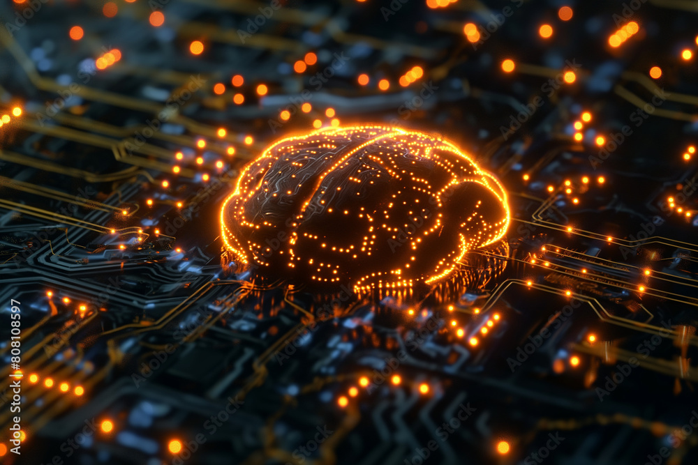 CPU big brain central of neural networking on motherboard, super ...