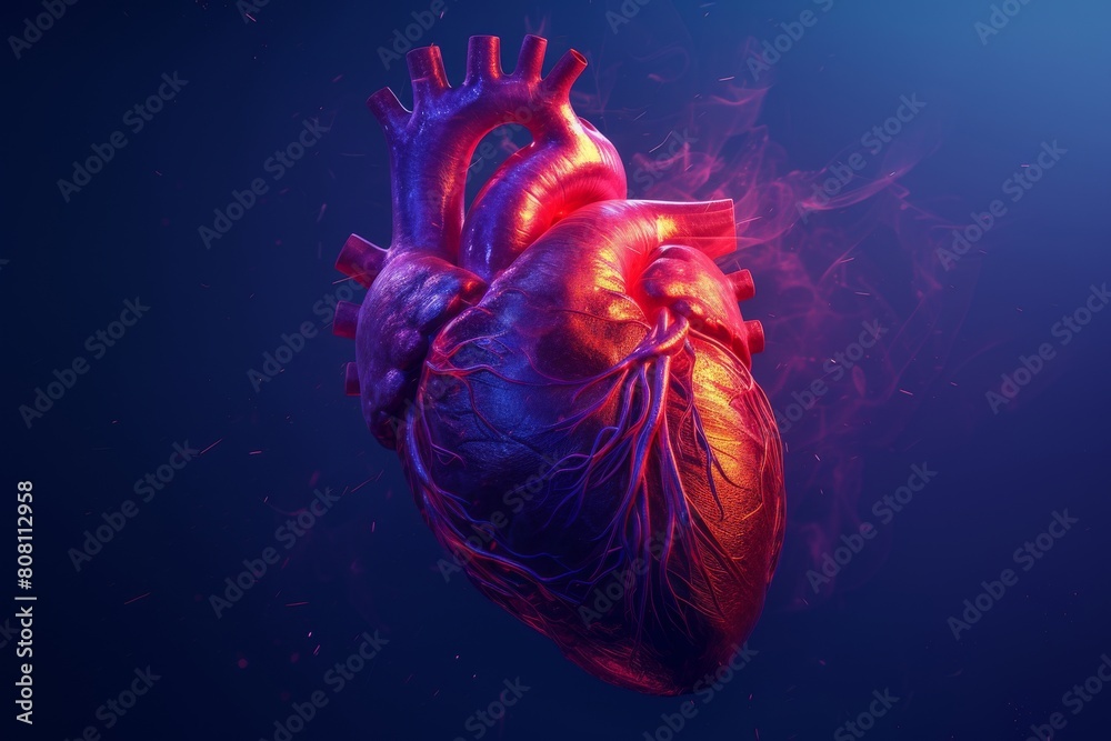 Stylized human human heart with veins, arteries and blood vessels on ...