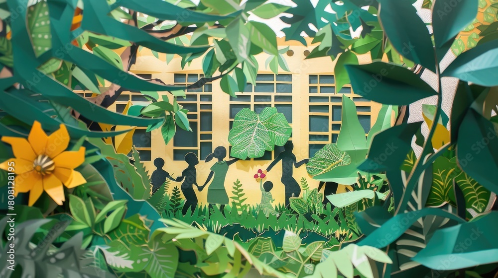 Papercut art of a school where children are taught to recycle and care ...