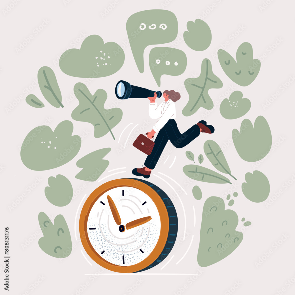 Cartoon vector illustration of Character of Businesswoman run in rush ...