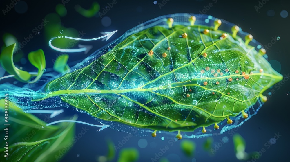 A cross-section of a leaf, revealing the internal structures involved ...