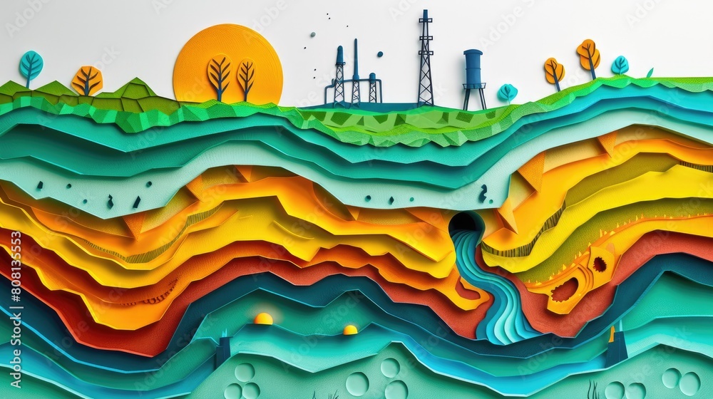 Papercut scene of an underground natural gas reservoir, with layers of ...