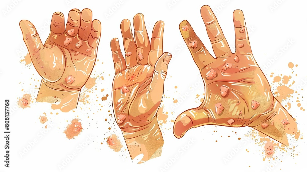 An illustration of a person's hands with atopic dermatitis. The hands ...