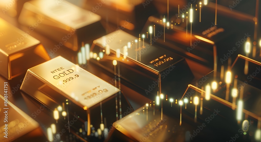 Gold bars and stock chart background. Gold bar, financial graph with ...