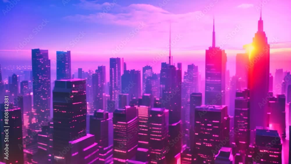 The photo showcases a panoramic scene of a city during sunset as seen ...