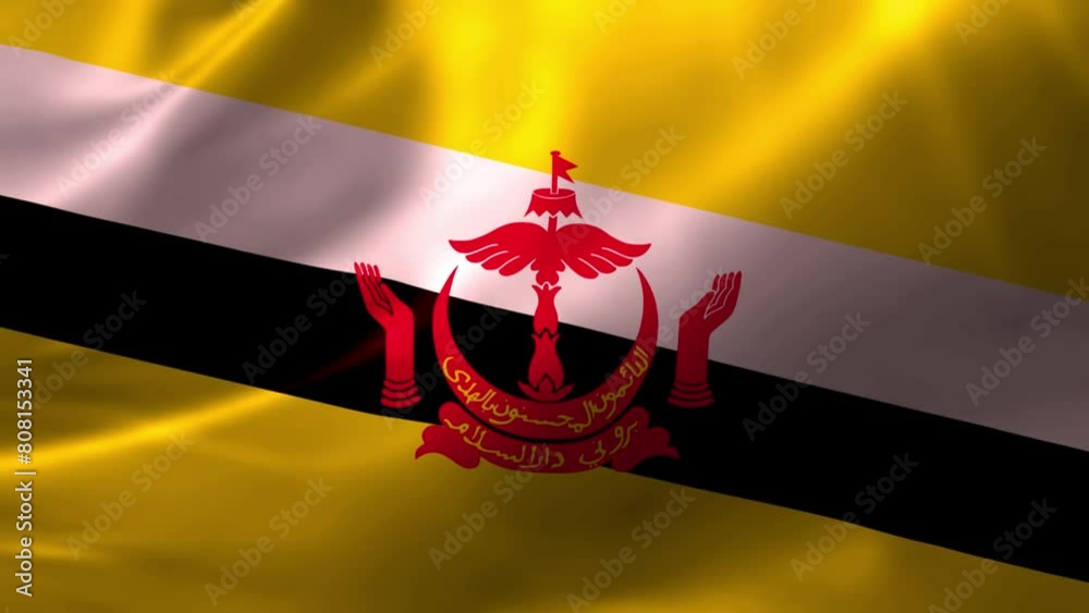 Realistic HD flag of the Brunei waving in the wind. Close up of Brunei ...