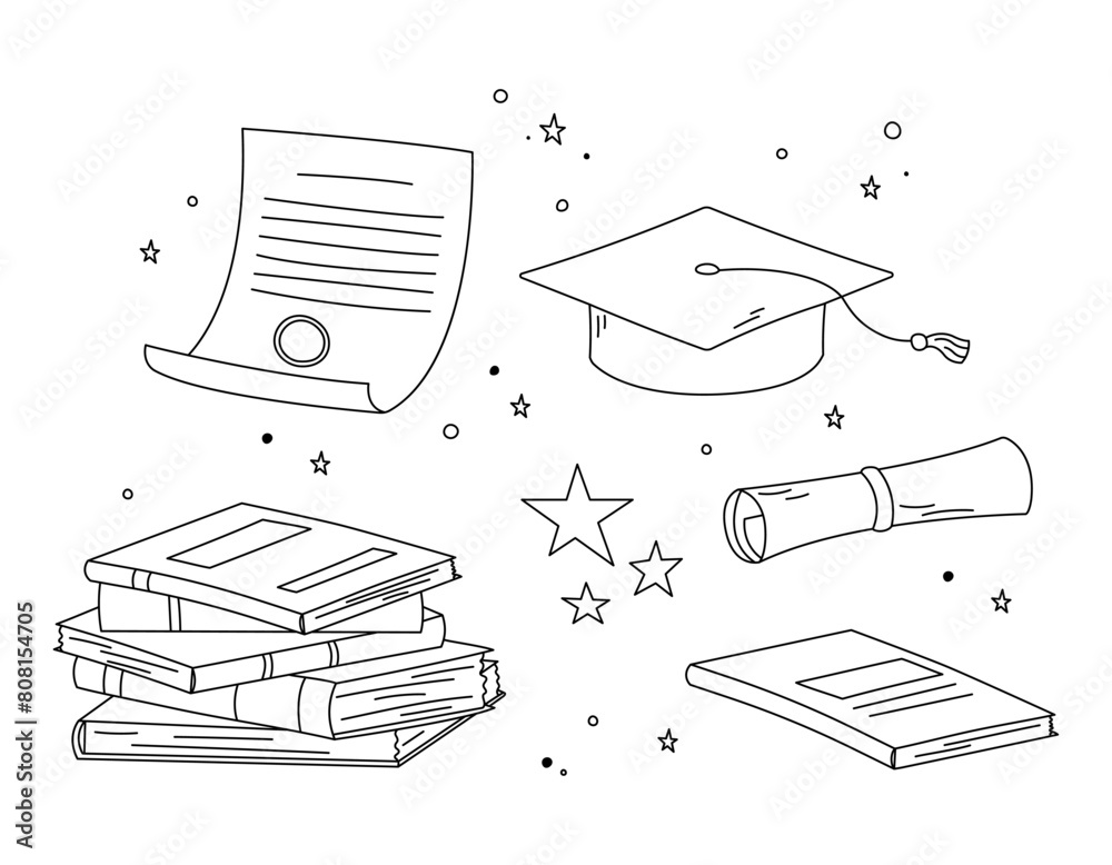 Graduation doodles vector set. Illustrations of isolated square ...