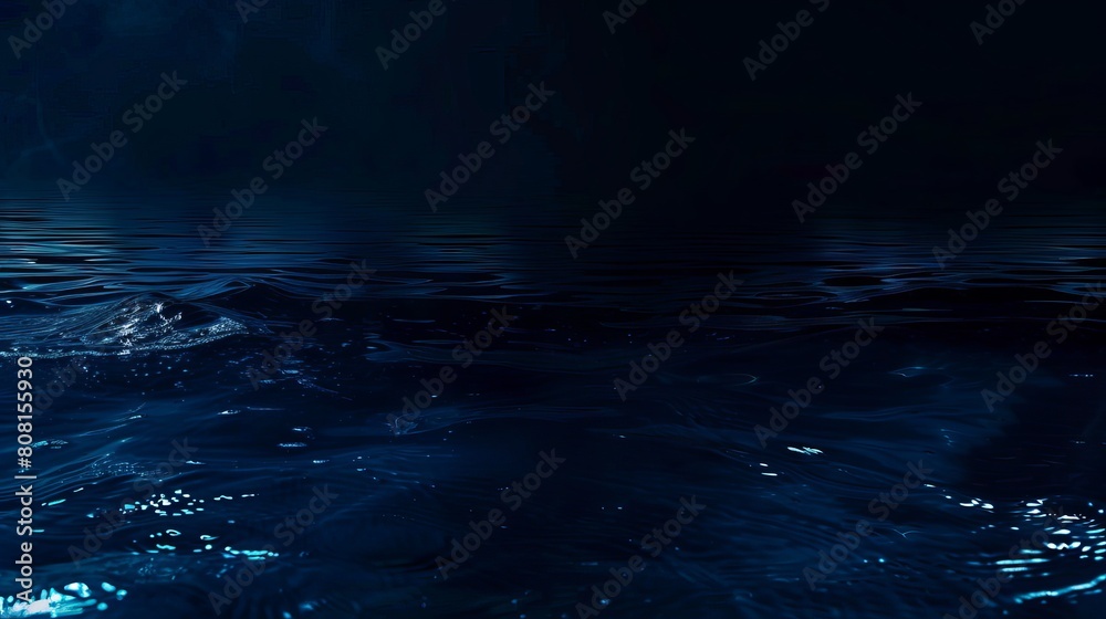 Navy blue water surface. Reflection of light. Ripples and waves. Night ...