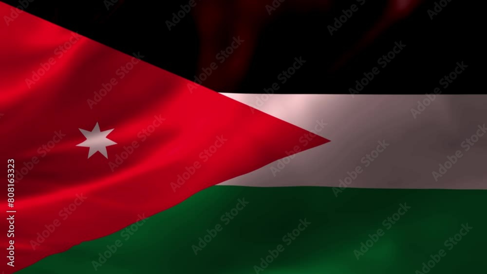 Realistic HD flag of the Jordan waving in the wind. Close up of Jordan ...
