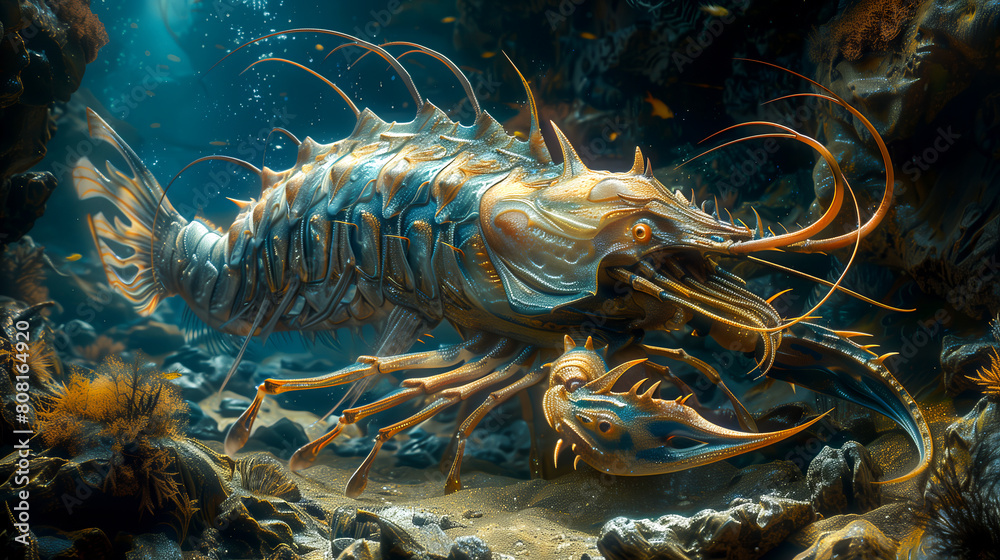A mythical sea creature blending the streamlined features of a fish ...