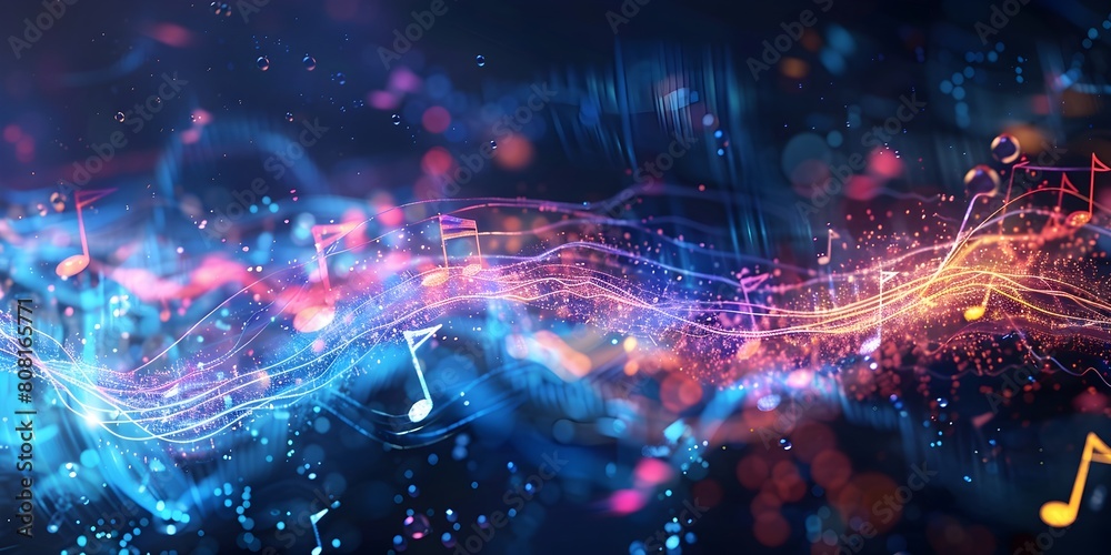 Wallpaper of virtual Music Notes on digital background, abstract ...