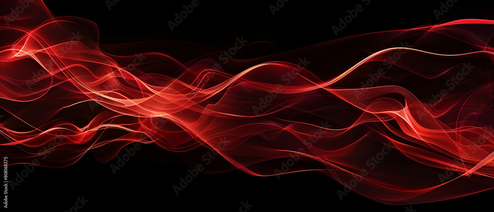 Abstract red waves on black background ,red light lines on a black ...