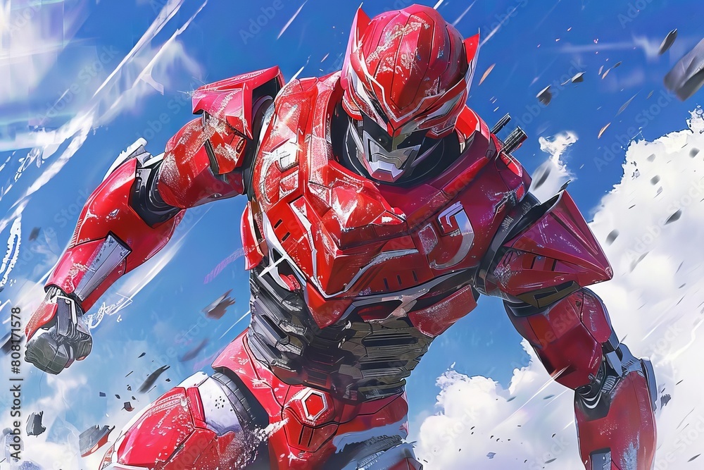 Fotografie, Obraz impressive anime mechanical technology red ranger in ...