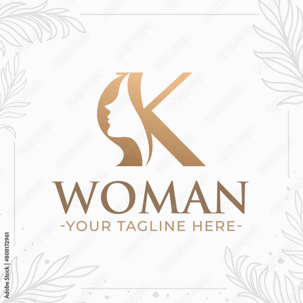 Beautiful letter K monogram logo with woman silhouette Stock Vector ...