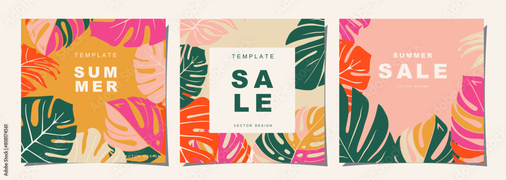Tropicals template set for poster, cover, card, label, banner in modern ...