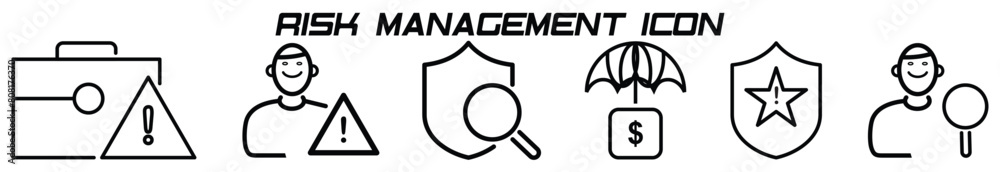 Risk Management web icon set in line style. Risk analysis, risk ...
