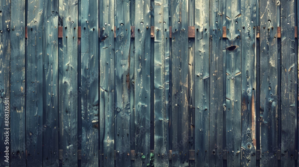 A tight shot of a wooden fence In the foreground, a green fire hydrant ...