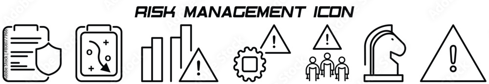 Vetor de Risk Management web icon set in line style. Risk analysis ...