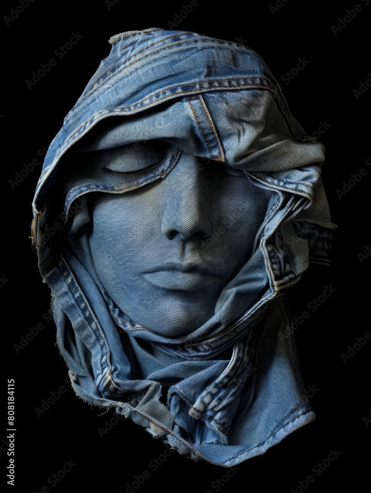 Jeans in the shape of face. Human face made from denim on black ...