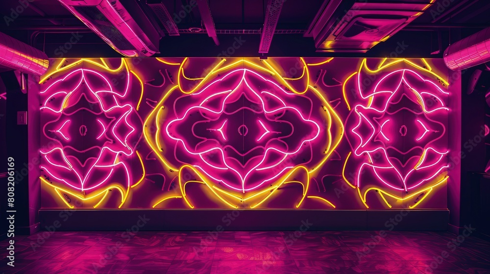 beautiful interconnecting lines neon color on night club wall with led ...