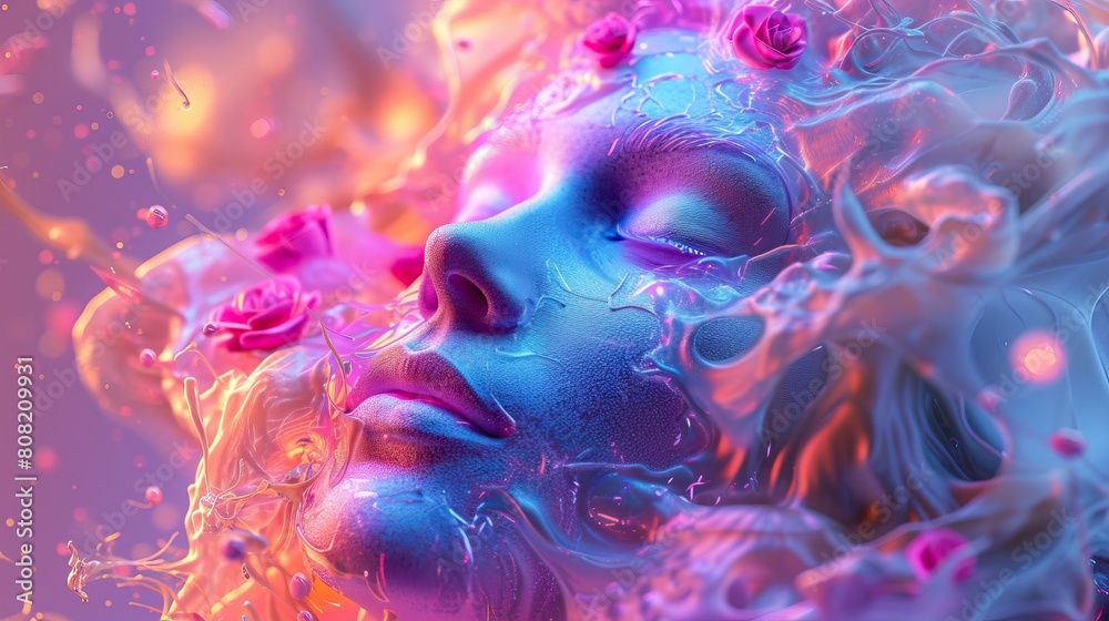 Surreal Blue Rose Dreamscape. Surreal digital artwork of a woman's face ...