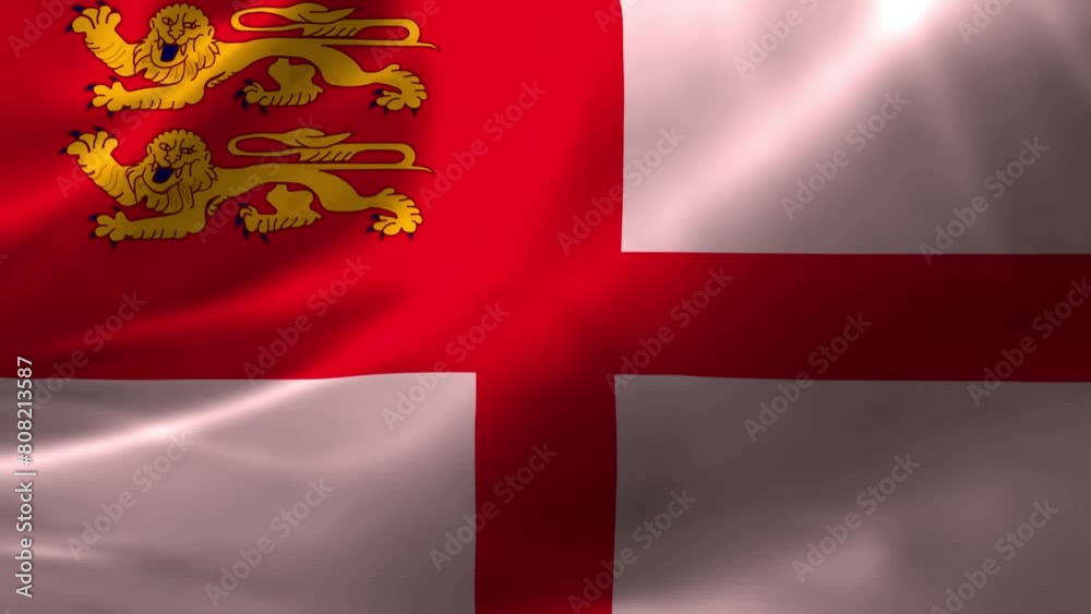 Realistic HD flag of the Sark waving in the wind. Close up of Sark Flag ...