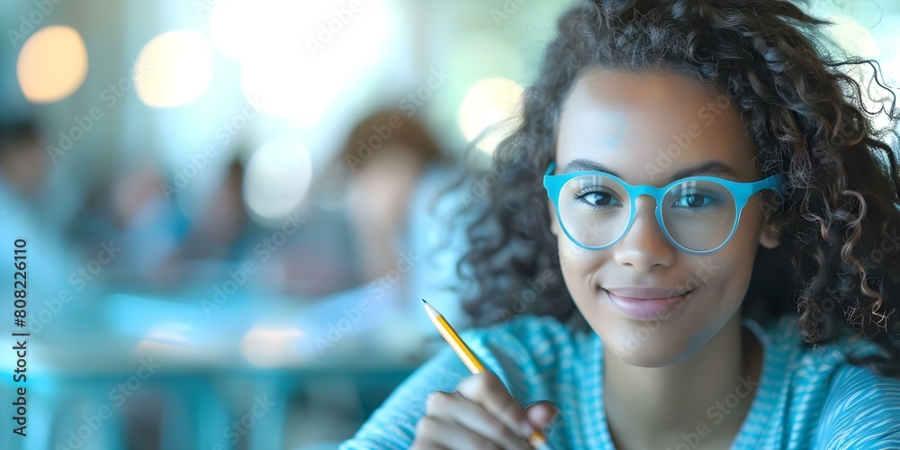 Foto de Student taking multiple choice exam in college classroom with ...