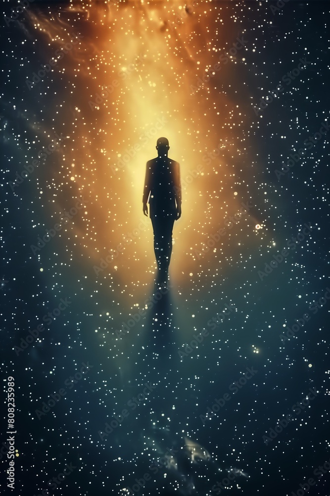 man walking middle galaxy human silhouette ascension general form ...