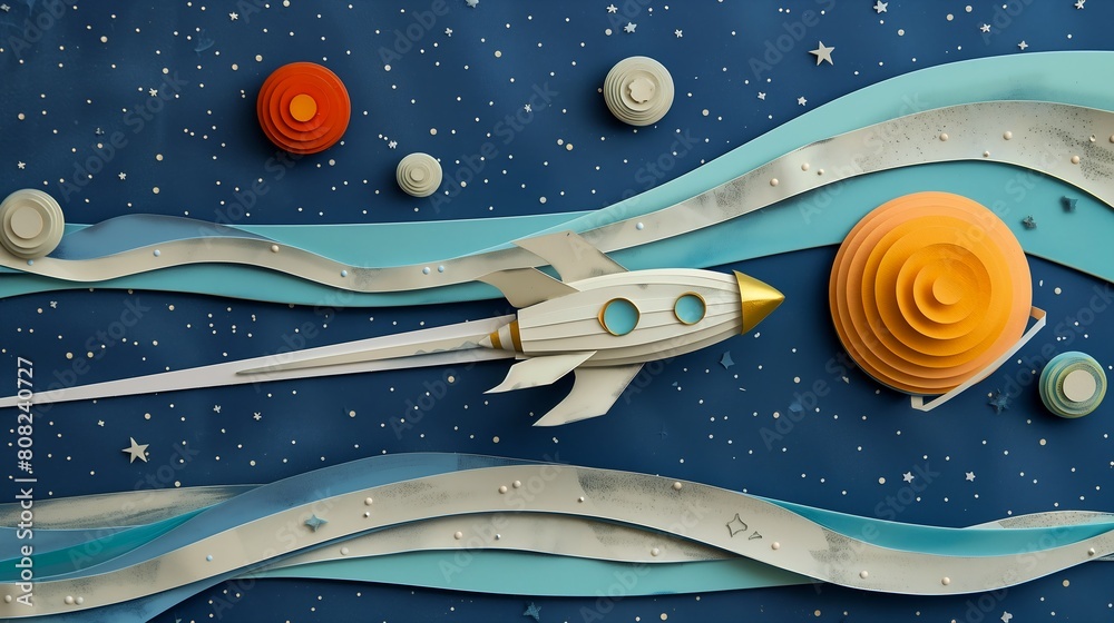 paper cut space shuttle planets popular quilling vintage sci blue wall ...