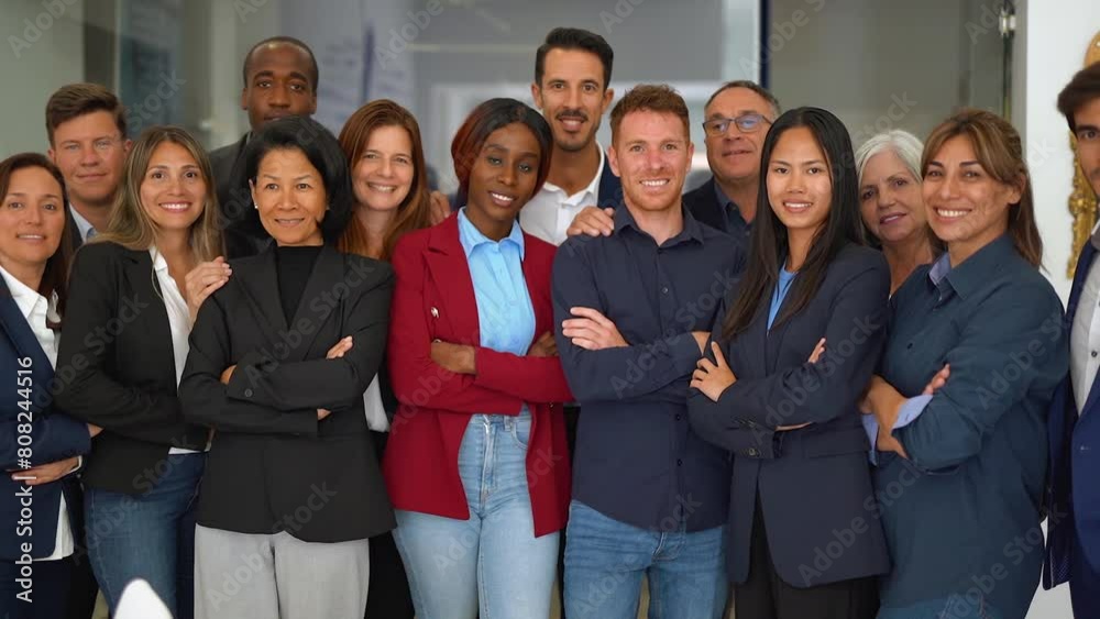 Crowd of multiracial business people celebrating success inside modern ...