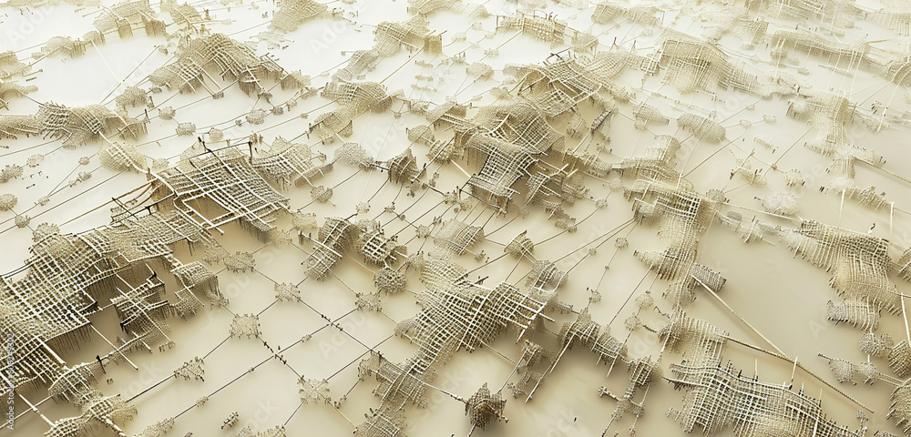 Detailed city map in muted tones, rendered in fine lines for a ...