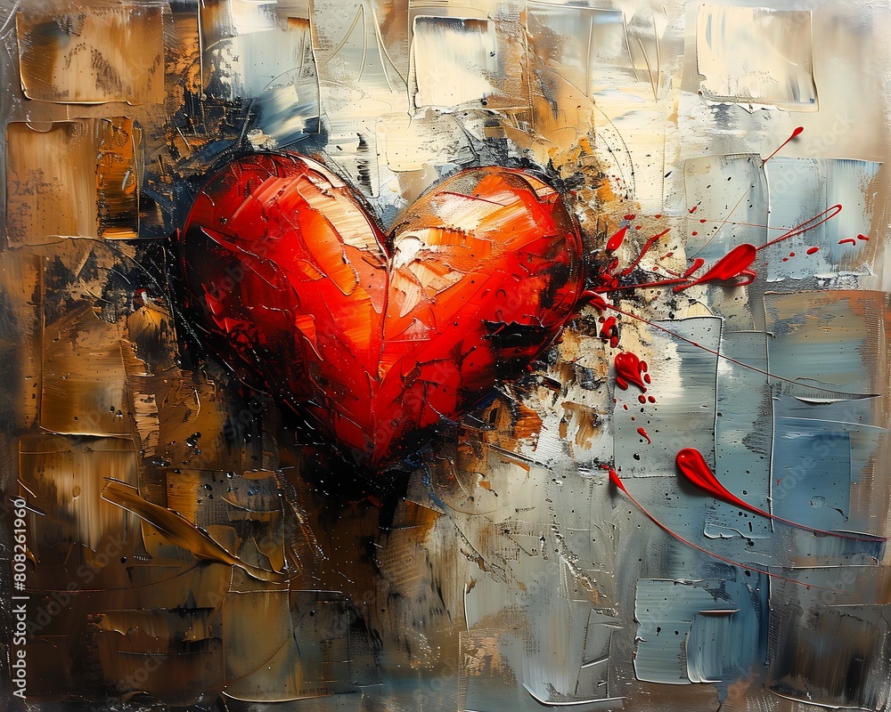 red heart splats paint splatters differing emotions abstract ...