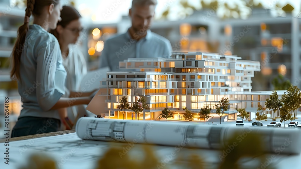 Architects and Real Estate Professionals Examining Blueprint Models for ...