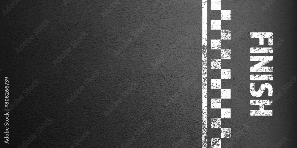 Asphalt road with white finish line marking, concrete highway surface ...