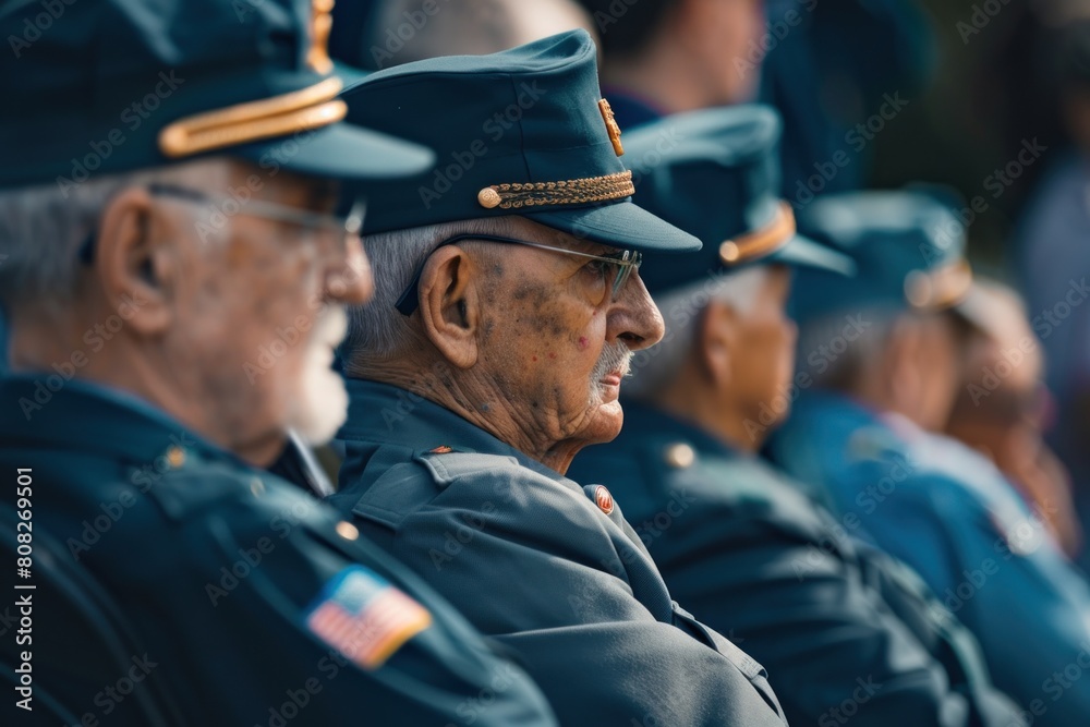 Group of elderly veterans, including a Caucasian and African American ...