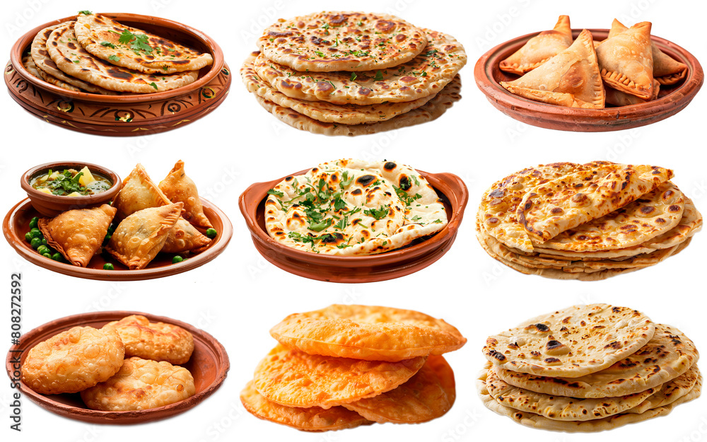set of Roti, Naan, Chapati, Paratha, Poori, Bhatura, Kulcha, Phulka ...