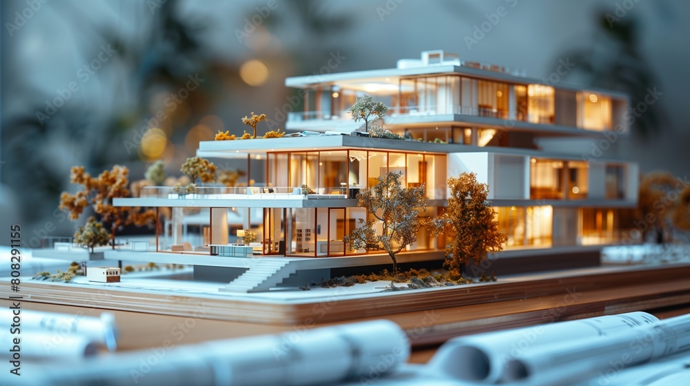 Architectural firm presenting urban building plans, model and ...