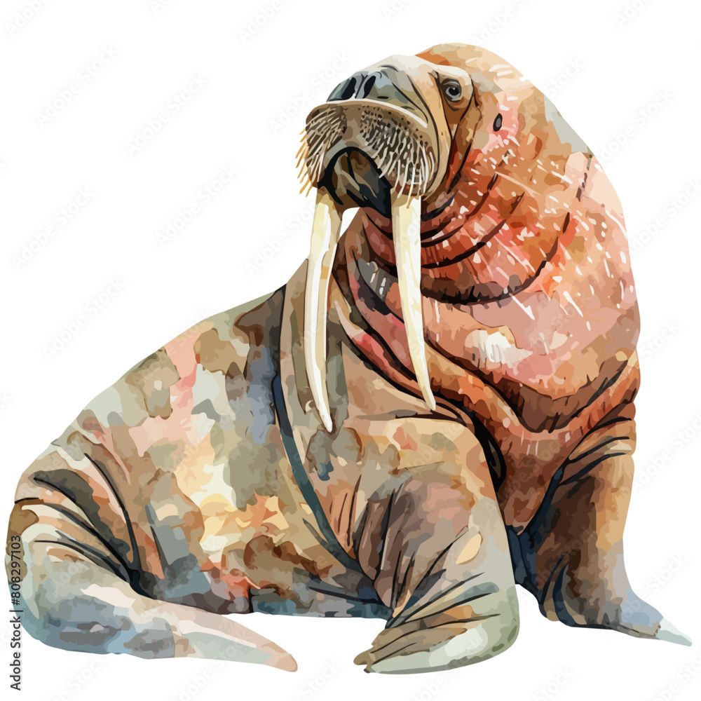 Watercolor painting of a walrus, isolated on a white background, walrus ...