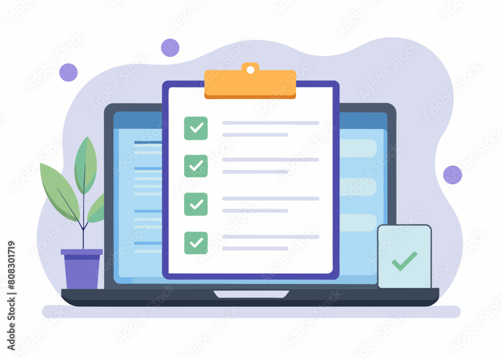 A laptop and clipboard displaying a checklist for an online employment ...