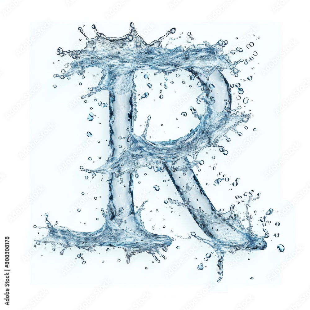 Letter R. Water splashes alphabet isolated on a white background ...